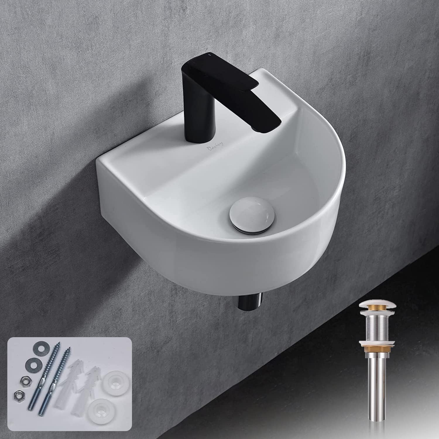 Davivy 12.4" x 11'' U-Shaped Wall Mount Bathroom Ceramic Vessel Sink w