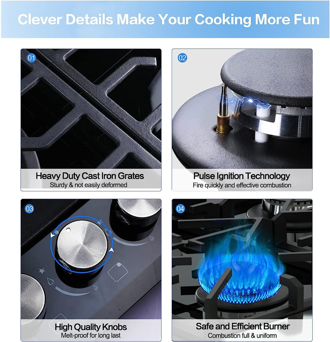 Davivy 34 inch Tempered Glass Gas Cooktop 5 Burner Gas Stove Top NG/LP