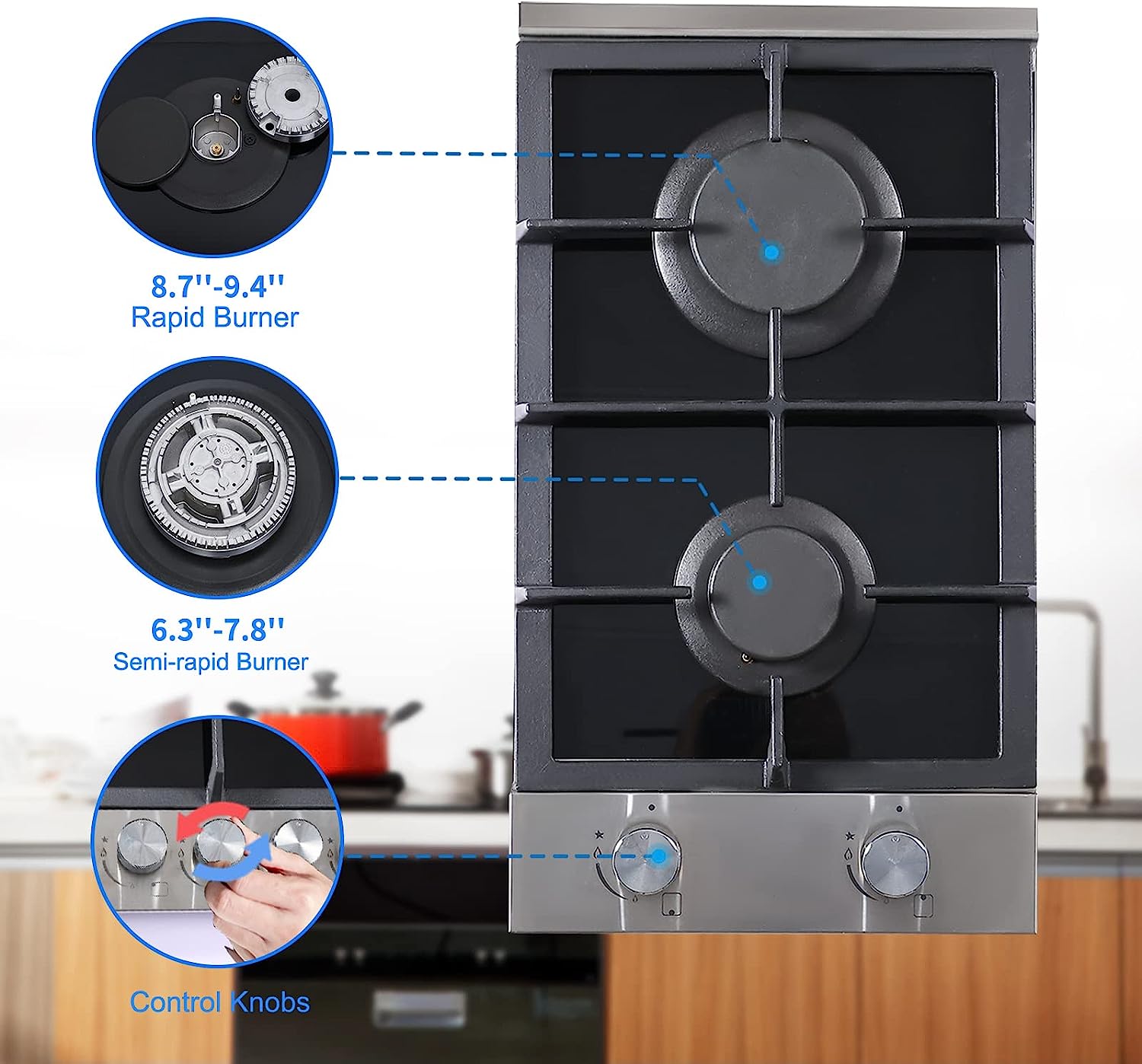 Davivy 12 Inch Tempered Glass Surface Gas Cooktop 2 Burners Gas Stove